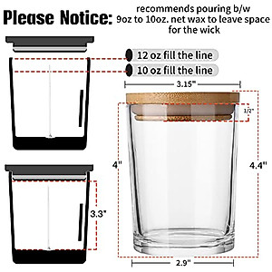 Aminigram 12 Pack, 10 OZ Clear Candle Jars with Bamboo Lids, Empty Glass Candle Jars for Making Candles, Morden Kitchen Bathroom Small Things Container - Bonus 36 Sticky Labels