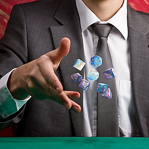 GWHOLE 42 Pcs(6 Sets) Polyhedral Dice with Gold Pattern Drawstring Pouches for DND RPG MTG Dungeon and Dragons Table Board Roll Playing Games Style 2