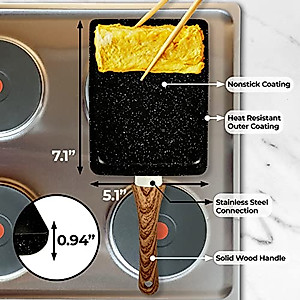 YumOmNom Tamagoyaki Pan, Japanese Cookware, Egg Pan, Rectangle Frying Pan, Kitchen Accessories, Square Pan, Omelette Maker Nonstick, Omelet Pan, Cooking Tools, 7" x 5" Black (5)