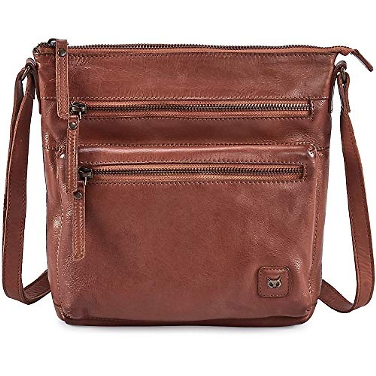 Wise Owl Accessories Real Leather Small Crossbody Handbags & Purses for Women -Premium Crossover Over the Shoulder Bag (Cognac Washed Vintage)