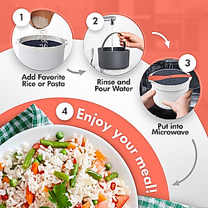Zwippy Microwave Rice Cooker Steamer and Pasta Cooker with Strainer - Mess-Free Design, Dishwasher Safe, Cooks Up to 8 Cups