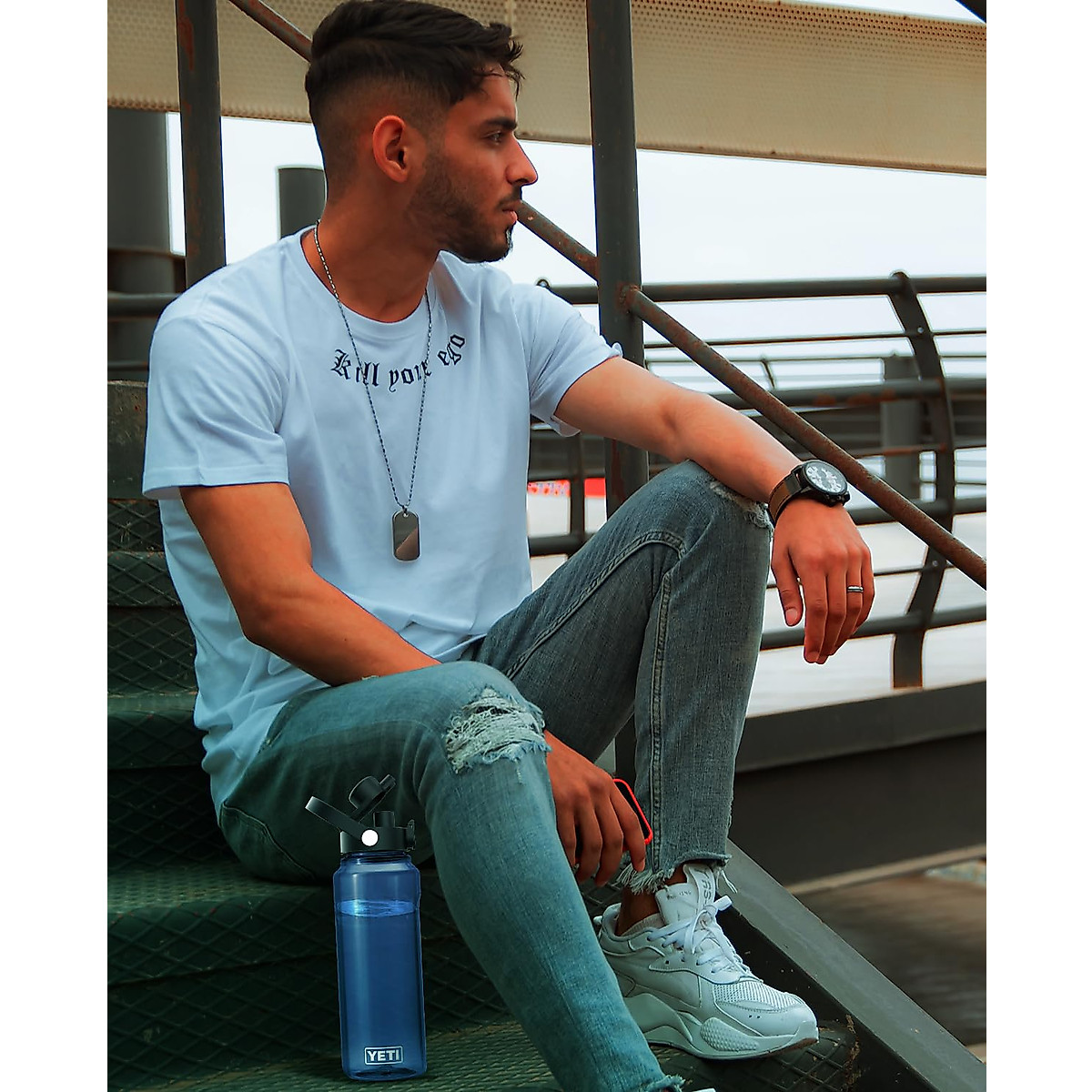 ALIENSX Spout Lid for Wide Mouth Water Bottles, Ideal Chug Cap for Hydro Flask Rambler 12/16/18/32/40/64 oz and Yeti Yonder 20/25/34/50 oz, Replacement Lids with Push Button and Flexible Handle