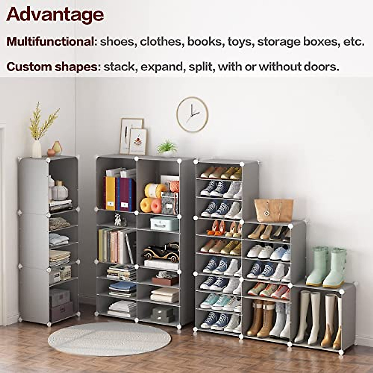 Aeitc Shoe Rack Organizer Shoe Storage Cabinet Narrow Standing Stackable Space Saver (72 Pairs, Grey)