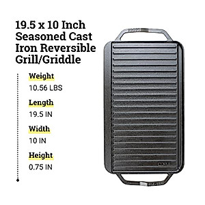 Lodge Cast Iron Chef Collection Rectangular Reversible Grill & Griddle - 20 in x 10 in