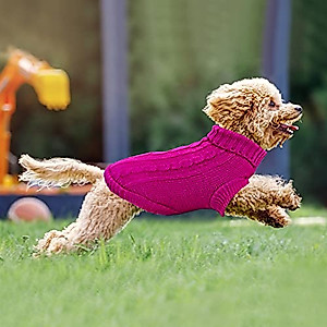 cobee Dog Sweaters for Small Dogs, Classic Solid Color Knitwear Winter Male/Female Dog Clothes Warm Puppy Coat Pet Costume Clothing for Small Dog Cute Christmas Pet Sweater(M Size, Rose Red)