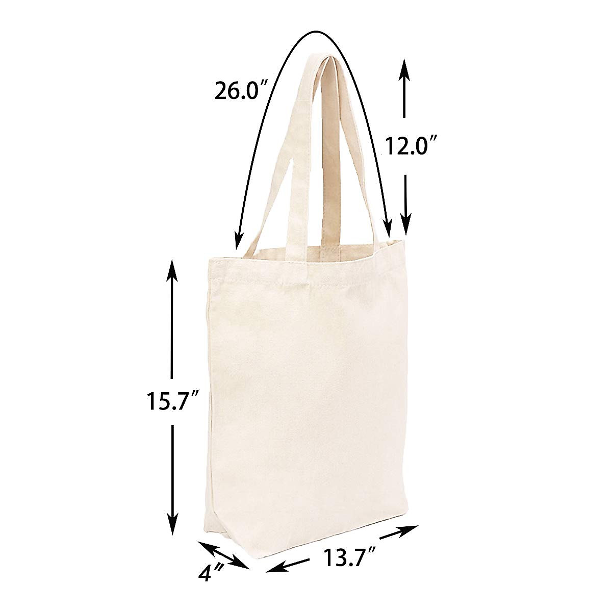 KERAYZE 1 PCS Canvas Bags Heavy Natural Canvas Tote Bags with Long Handles Grocery Bags (15.7" x 13.7" x 4", 12 oz)