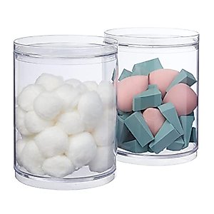 STORi Bella 2-piece Stackable Clear Tall Plastic Container Set | Round Vanity Storage Organizers with Lids for Hair Accessories & Beauty Supplies | Made in USA