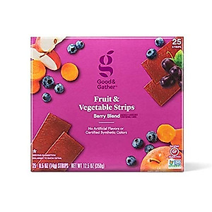 Fruit and Vegetable Strips Berry Blend Leathers Healthy Snack Made with Real Fruit Puree Concentrate Good and Gather 25 Strips (Fruit and Vegetable Berry Blend) - SET OF 3