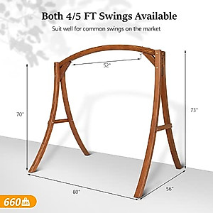 VINGLI Heavy Duty Wooden Swing Frame for Adults Kids, Strong A-Frame Porch Swing Bench Stand for Indoor & Outdoor, Curved Arc Top Design, Supports Up to 660 LBS