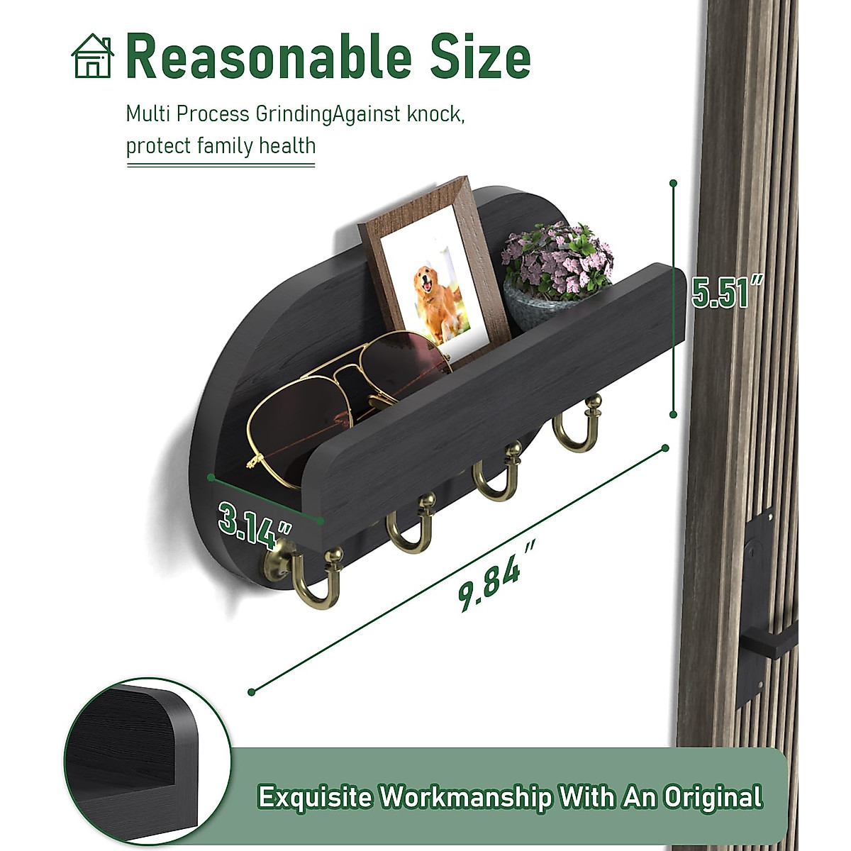 buways Key Holder Wall Mount,Key Holder for Wall Decorative Key and Mail Holder with Shelf,Modern Key Rack for Home Wall Decor for Apartment Office Entryway Front Door Living Room (Stylish Black)