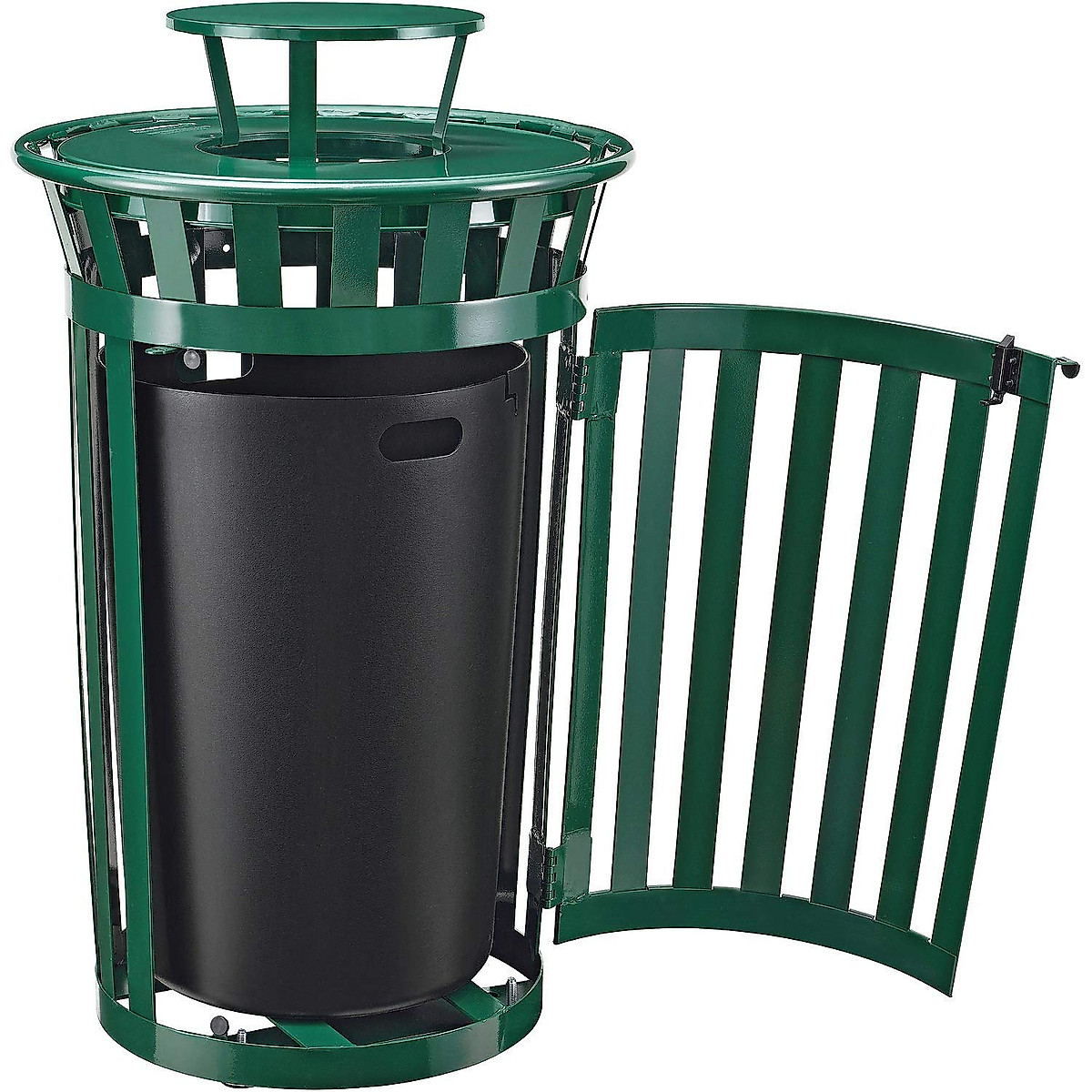 Global Industrial 36 Gallon Outdoor Metal Slatted Receptacle w/Access Door & Rain Bonnet Lid, Green