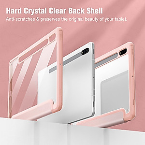 Fintie Hybrid Slim Case for Samsung Galaxy Tab S8/Tab S7 11 Inch (Model SM-X700/X706/T870/T875/T878) with S Pen Holder, Shockproof Cover with Clear Transparent Back Shell, Rose Gold
