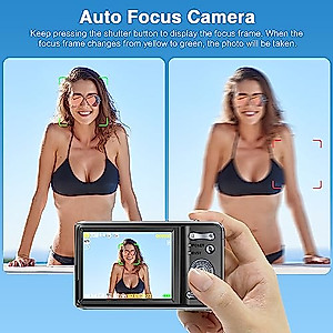 4K Digital Camera,Auto Focus 48MP Vlogging Camera for YouTube and Anti-Shake Video Camera with 3'' TPS Screen, Flash,18X Zoom Travel Portable Digital Camera with 32GB Card,2 Batteries (Black)