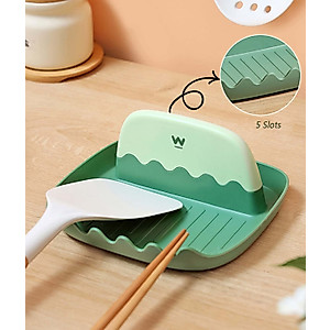 Utensil Rest Holder for Kitchen Cooking, Heat-Resistant, BPA-Free Spoon Rest & Spoon Holder, Creative Kitchen Spatula Rest Organizer for Ladles, Tongs, Forks (Green)