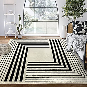 Abani Geometric Beige/Black Area Rug -6'x9' - Modern 3D Lines Design - Deco Collection - Easy to Clean - Durable for High Traffic Areas - Bedroom, Office & Kitchen - Medium Pile