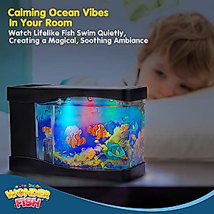 Artificial Fish Tank Virtual Ocean Toy in Motion Lamp - Mini Office Desk Aquarium 3 Colorful LED Lights, Colorful Aquarium Backgrounds - 3 Artificial Fish, Bubbles Tank with Moving Fish, Gift for Kids