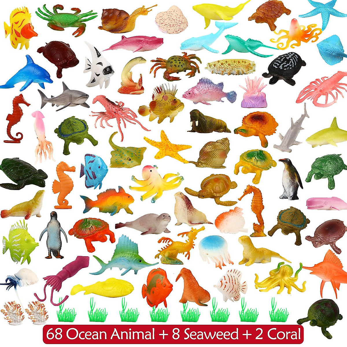 ValeforToy Ocean Sea Animals, 78 Piece Mini Sea Life Creatures Toys Set, Plastic Underwater Sea Animals Learning Toys for Boys Girls Kids Toddlers Party Bag Stuffers, Gift, Prize, Piñata, Sensory Toy