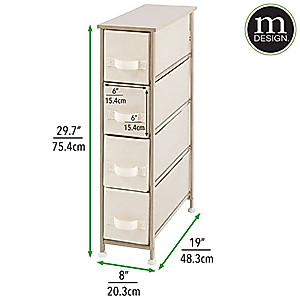 mDesign Narrow Dresser Storage Tower Stand with 4 Removable Fabric Drawers - Steel Frame, Wood Top Organizer for Bedroom, Entryway, Closet - Lido Collection - Cream/Gold