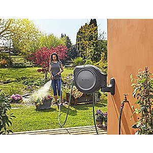 GARDENA 8055-100 Foot Wall Mounted Retractable Reel with Hose Guide, Automatic retraction for Easy Watering