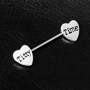 14G Stainless Steel Nipple Rings Silver Heart Shaped Cum Here Lick Me Letter Straight Barbell Bars Tongue Ring 16mm(5/8 Inch) Body Piercing Jewelry