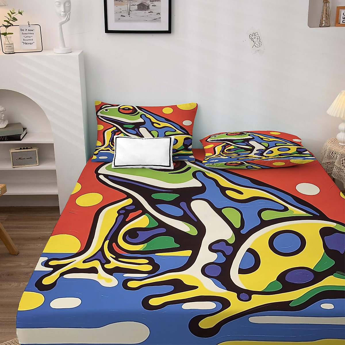 zcsm Frog Sheets Full Size Sheet Sets - Cartoon Amphibian Bed Sheets, Soft Microfiber & Deep Pocket & Wrinkle Free Patterned Bedding Sheets & Pillowcases, 1 Fitted Sheet, 1 Flat Sheet, 2 Pillow Cases