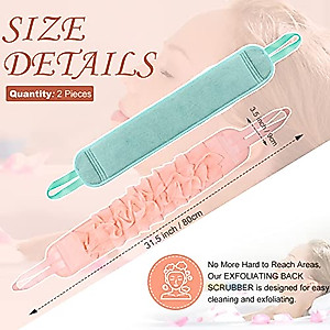 2 Pack Exfoliating Back Scrubber Double Sided Exfoliating Cloth with Strap Long Body Scrub Sponge Shower Loofah with Handle for Women Men Deep Clean Body Washing (Pink, Blue, Soft Cloth)