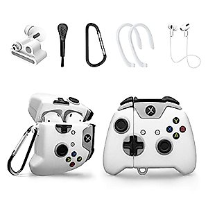 WQNIDE Case for White Game Controller Airpod 2/1, Soft Silicone 3D Cute Cartoon Anime Game Controller Skin Protective Case Design,6in1 Accessories Set with Keychain for Women Girls Boys
