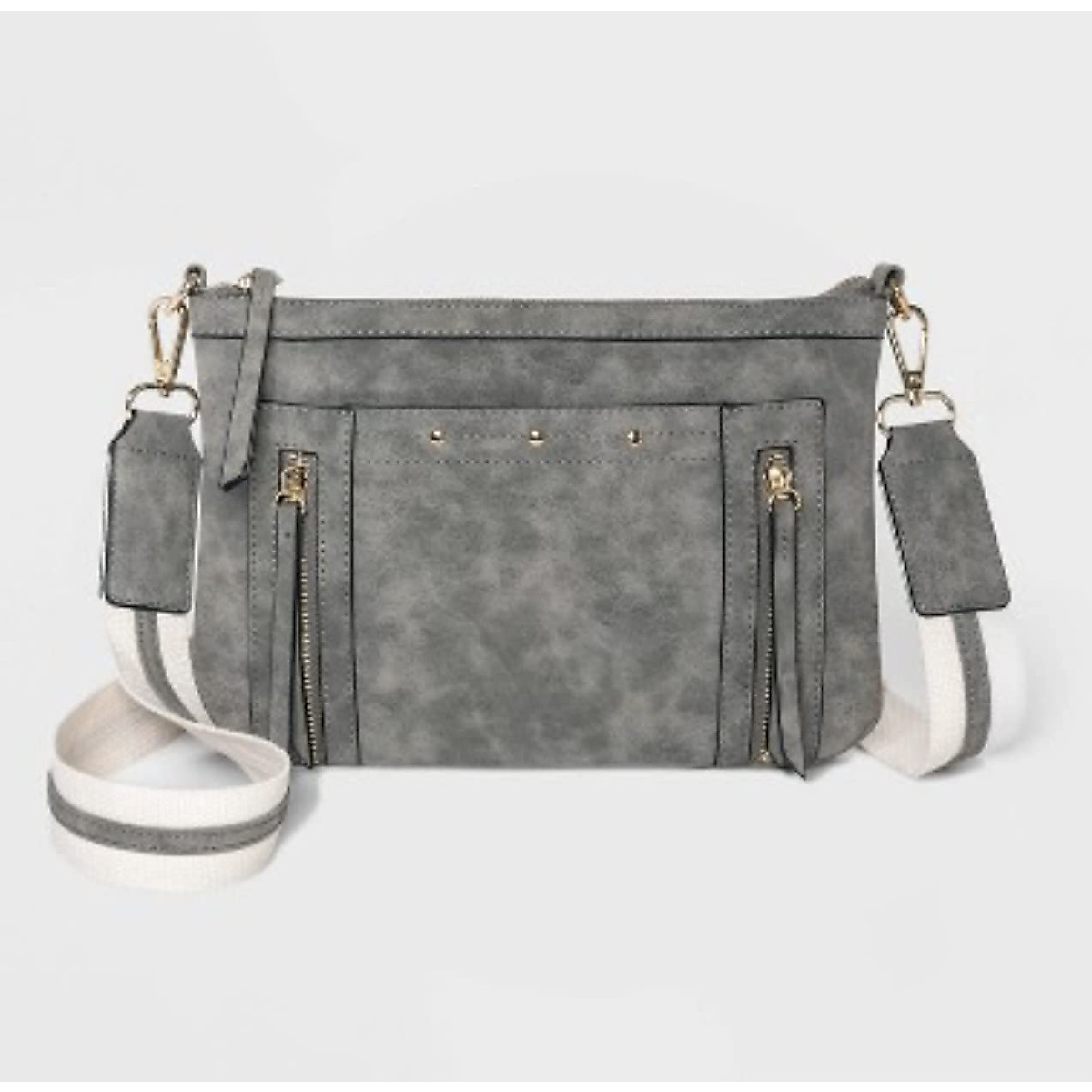 VR NYC Women's Zip Closure Faux-Suede Adjustable Strap Crossbody Bag, Charcoal