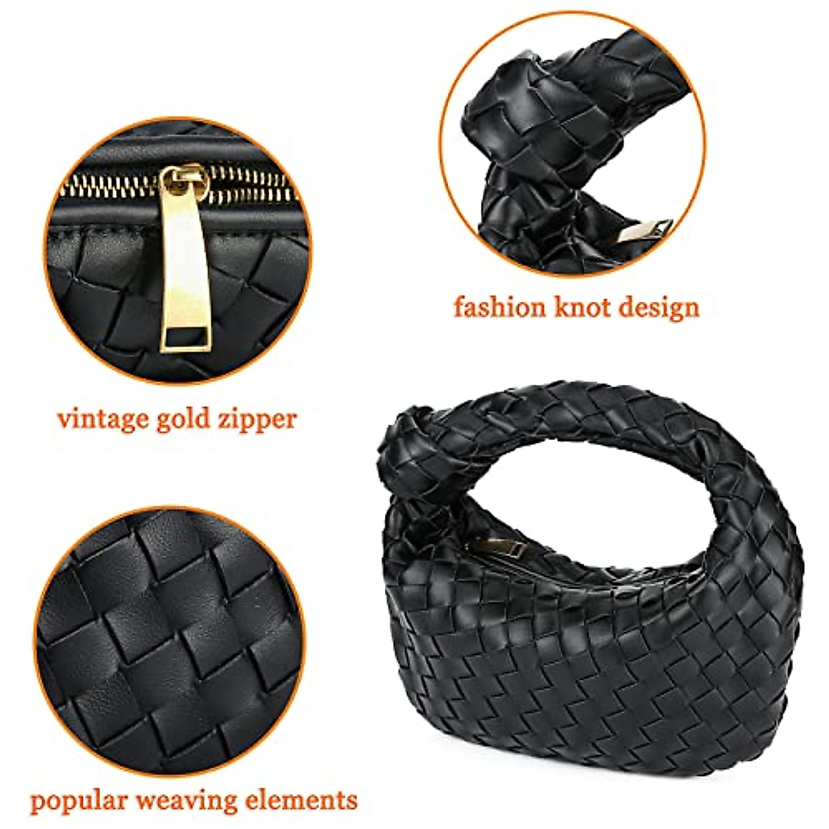 Selighting Knotted Woven Handbags for Women Faux Leather Hobo Shoulder Bag Handmade Designer Clutch Purse Dumpling Pouch Bag Black