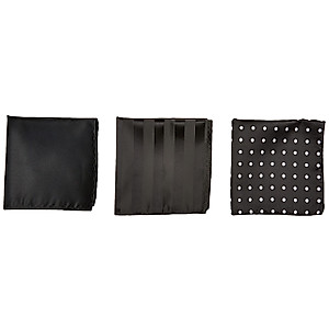 STACY ADAMS mens 3 Pack Satin Solid Striped Dots With Pocket Squares Necktie, Black, One Size US