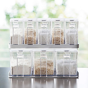 Yamazaki Home Tower Spice Storage Container - Small - Steel + Plastic - 1.5 Cups, 350 Milliliters