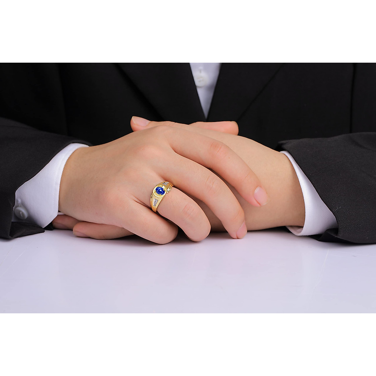 Rylos Classic Beautiful Blue Star Sapphire & Diamond Ring - September Birthstone* Size 8