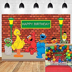 7x5ft Brick Wall Street 1st 2nd Boy Girl First Second Happy Birthday Party Banner Photo Backgrounds Cartoon Photography Backdrops Baby Shower Decoration Supplies Photo Booth Props
