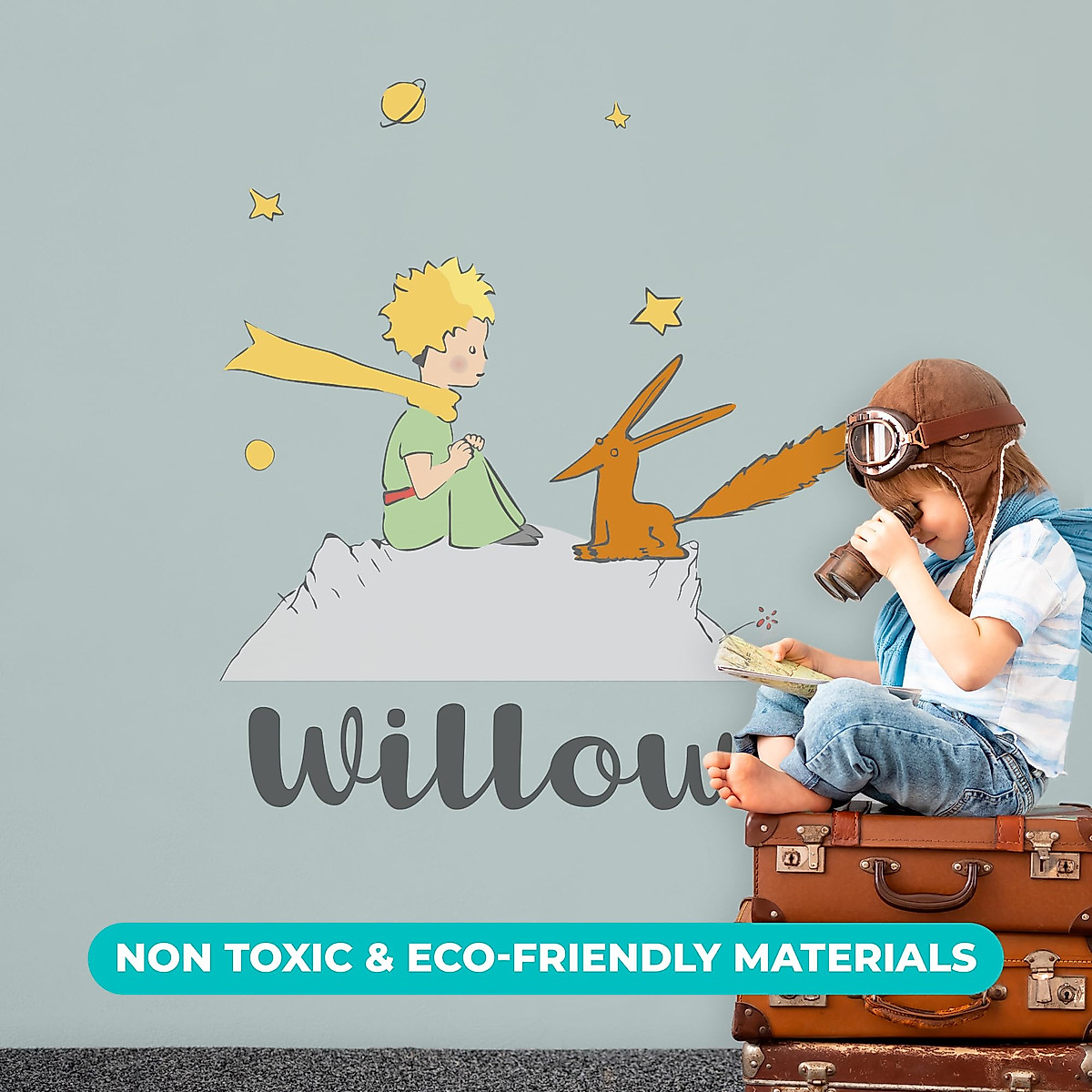 EGD Personalized Wall Decor I Name The Little Prince & Fox Wall Decals I Custom Name for Baby Room Decor I Nursery Decor for Boys and Girls I Multiple Personalization Options