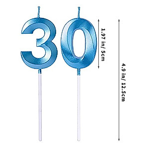 Blue 30th Birthday Candles for Cakes, Number 30 3 Glitter Candle Cake Topper for Party Anniversary Wedding Celebration Decoration