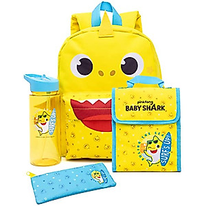 Baby Shark Backpack Set Toddlers Nursery Bag 4 Piece Lunch Box Water Bottle Pencil Case