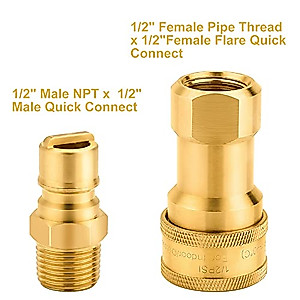 WADEO 1/2" QDD LP Gas Quick Connect Fittings with Male Insert Plug, Natural Gas Propane Quick Disconnect Kit, 100% Solid Brass