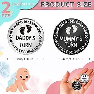 Hicarer 2 Pieces Fun New Parents Decision Coin Double Sided Decision Making Coin New Baby Pregnancy Gift for First Time Mommy Daddy Push Present for Christmas Thanksgiving Sliver and Black