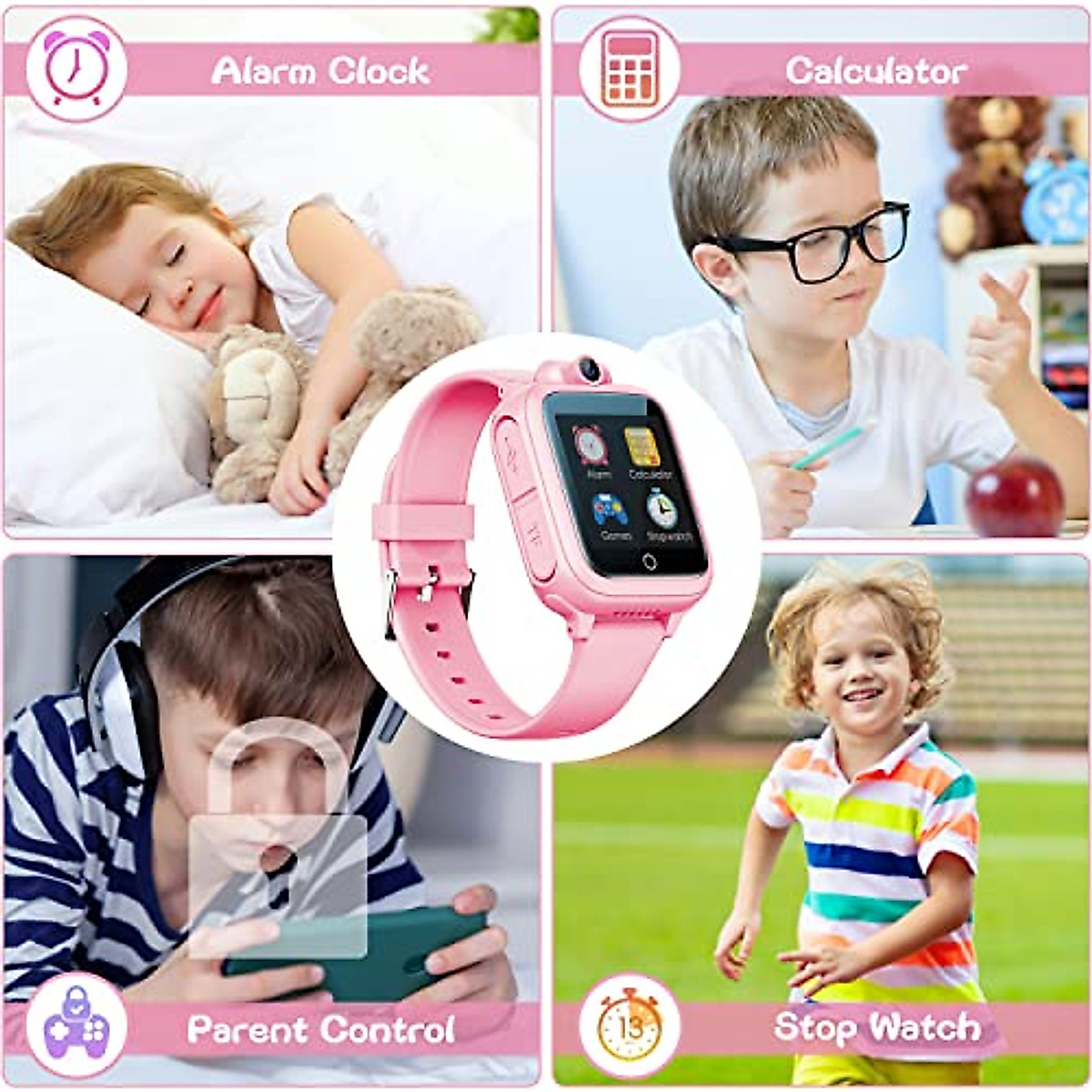Kids Smart Watches Girls Gifts Age 3-12, Smart Watch for Kids with Camera Video Music Player 14 Games Alarm Calculator Gift Toys 4-8 for Girls Ages 5 6 7 8 9 10 (Pink)