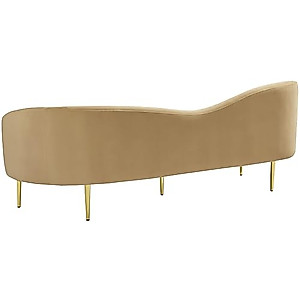 Meridian Furniture 659Camel-S Ritz Collection Modern | Contemporary Upholstered Sofa with Rich Camel Velvet, Gold Metal Legs, Curved Contemporary Design, 85.5" W x 31.75" D x 30.5" H, Camel