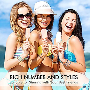 Henoyso 57 Pieces Surfer Strand Wave, Braided Stretch Friendship Woven Rope Bracelets Adjustable Waterproof Handmade Wax Wrap Anklet Sunflower Beach Bracelets for Girls Women (Summer Style)