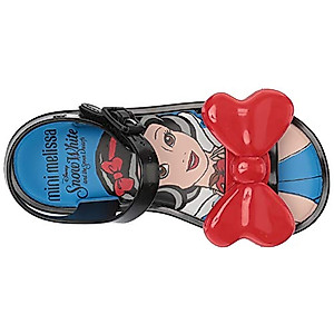 Mini Melissa Baby-Girl's Mini MAR Sandal + Snow White Slipper, BLK Glossy, 7 Medium US Toddler