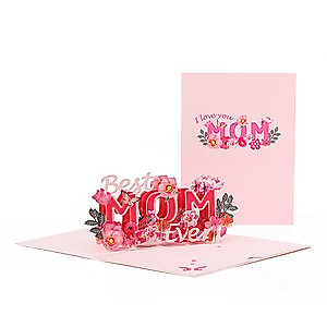 Sharonlily Floral Pop-Up Card - I Love You Mom, Mother's Day, 7.87"x5.91"x0.2"