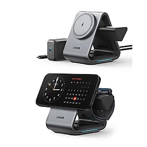 Anker MagSafe Charger Stand, 737 MagGo Charger, 3-in-1 Charging Stand with MFi-Certified 15W Max Fast Charging, iPhone 15/14/13/12 Series, Apple Watch S8/7/6, AirPods, 30W USB-C Charger Included