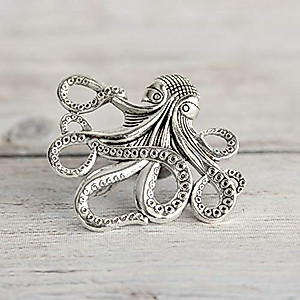 SET of 2 Antique Silver Octopus Drawer Knobs - Nautical Cabinet Knobs Octopus