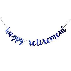 StarsGarden Happy Retirement Banner, I'm Retired, Goodbye Tension Hello Pension, Goodluck We Will Miss You Retirement Party Hanging Paper flag(Blue)