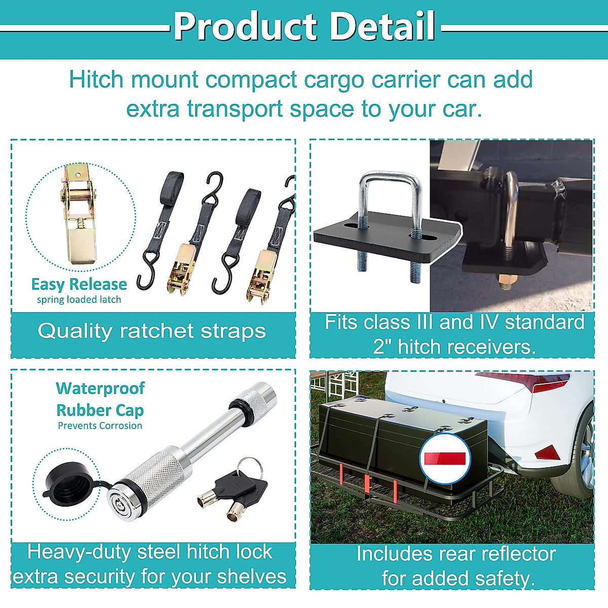 Folding Hitch Mount Cargo Carrier - Luggage Basket Rack Fits 2" Receiver - Rear Cargo Rack for SUV, Truck, Car(Includes Cargo Net, Ratchet Straps, Waterproof Cover) - 550LB Capacity