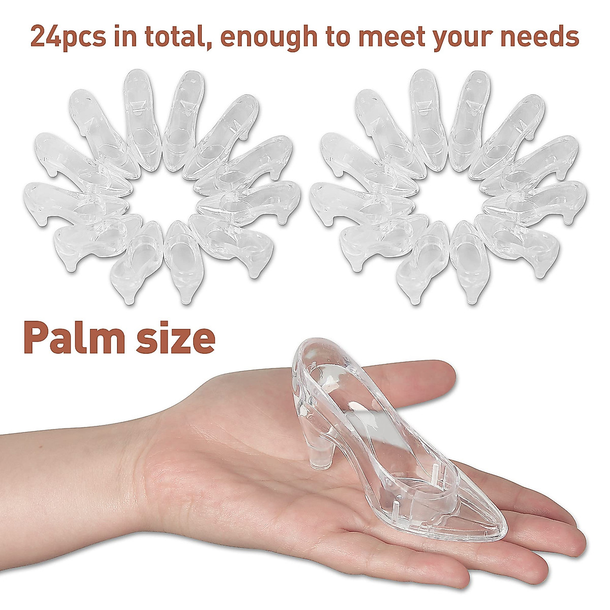 PROLOSO 24 Pcs Mini Plastic Cinderella Slippers High Heel Princess Shoes Glass Slipper Candy Holders for Princess Party Decoration Bridal Shower Baby Shower Wedding Party Favors