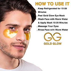 Gold Glow 24k Collagen Under Eye Gel Patches, Reduces Puffiness, Dark Circles, Anti Wrinkle, Anti Aging Gold Eye Mask, Hydrogel, Undereye Bags Treatment, Puffy Eye Pads for Men Women (30 Pairs)