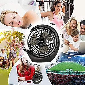 KARECEL Battery Operated Fan, Rechargeable Fan 3 Speeds Small Desk Portable Fan, Long Life Battery & USB Powered Mini Fan, Personal Quiet Strong Wind Desktop Fan for Travel Camping Office Home (Black)